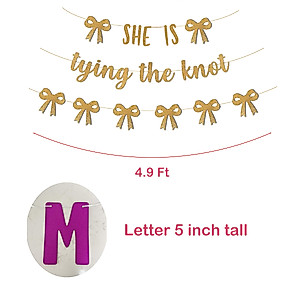 She Is Tying The Knot Bow Bridal Shower Party Banner Garland for Golden Coquette Bachelorette Party Decorations,Glitter Bow Theme Party Decor Supplies