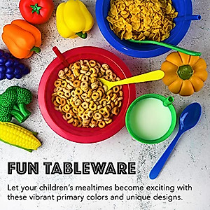 Green Direct Sippy Bowl With Straw and Spoons | 22 Ounce Plastic Cereal Bowls With Straws BPA Free Assorted Color | Built-in Straw Bowl Blue Red Green Yellow Pack of 4