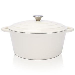 Uniflasy Cast Iron Dutch Oven Pot with Lid, 6 Quart Enameled Cast Iron Dutch Oven with Big Dual Handles, Stock Pot, Bread Oven for Sourdough Bread Baking, Pot Oven for Versatile Cooking, White