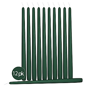 Hyoola 12 Pack Tall Taper Candles - 12 Inch Hunter Green Dripless, Unscented Dinner Candle - Paraffin Wax with Cotton Wicks - 10 Hour Burn Time