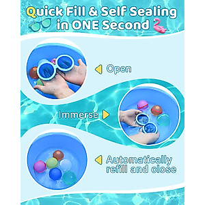 KOKODI Reusable Water Balloons for Kids, Self-Sealing Splash Water Balls Refillable, Quick Fill Pool Toys for Kids Games Outdoor (4 PCS)