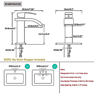 AVSIILE LED Bathroom Sink Faucet, Chrome Waterfall Single Hole Handle RV Bath Vanity Faucets for Sinks 1 Hole with Metal Pop Up Drain and 2 Water Supply Lines, Wide Glass Spout