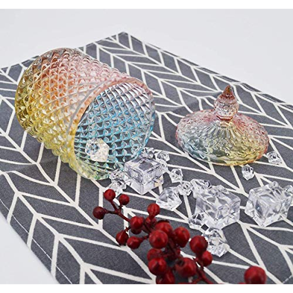 SOCOSY Royal Embossed Clear Glass Jar with Lid for Cotton Balls Swabs Candy Buffet Jar Jewelry Box Sugar Bowl