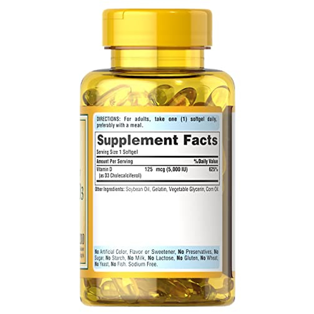 Vitamin D3 5,000 IU Bolsters Immunity by Puritan's Pride for Immune System Support and Healthy Bones and Teeth 200 Softgels, packaging may vary