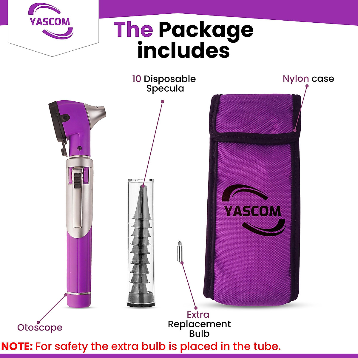 YASCOM Otoscope Professional Diagnostic Ear Otoscope with Light Pocket Size Ear Infection Checker with 10x Specula & Case, Ear Otoscope for Doctors, Nurses, & Students