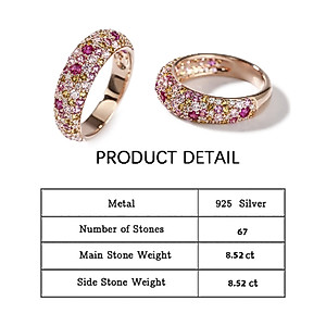 Jeulia Eternity Ring Wedding Band Multi-color Stones Sterling Silver Rose Gold Plated Cubic Zirconia Double Row Jewelry for Women Engagement Bridal Sets Anniversary Promise with Gift Box (Pink, 9)