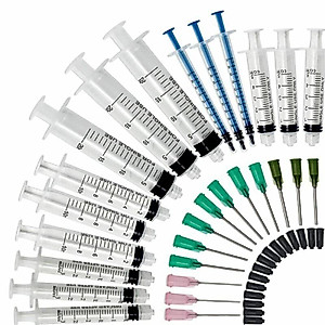 15 Pack of 20ml 10ml 5ml 3ml 1ml Syringe With Blunt Tip Needle And Cap Set - Ink Oil or Glue Applicator, Great for Refilling and Measuring Dispensing