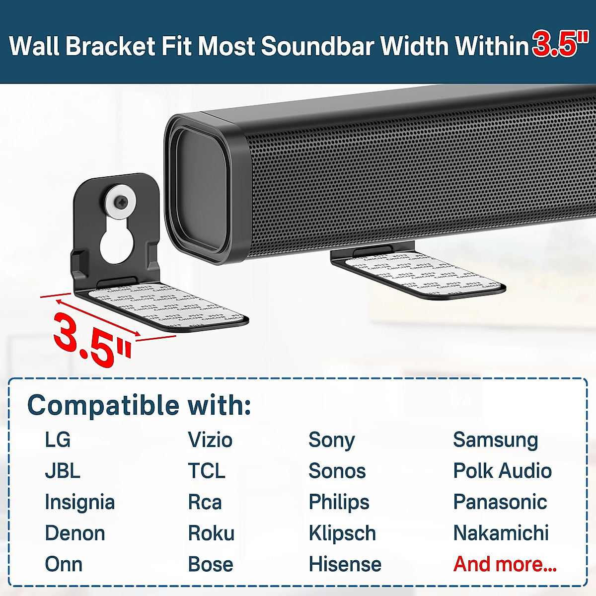 notiela Soundbar Mount Shelf for Samsung, Sony, LG, Vizio, Bose, Onn and More Soundbar Wall Mount Bracket - Sound Bar Mounts Under TV Mounting Bracket