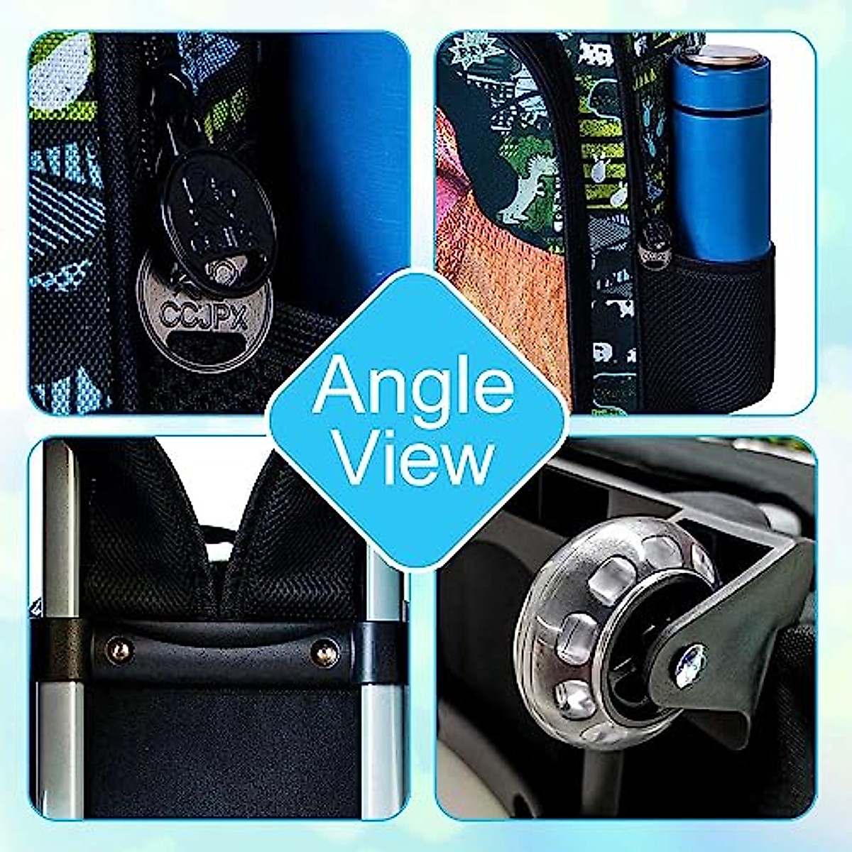 3PCS Rolling Backpack for Boys, Kids Roller Wheeled Dinosaur Bookbag and Lunch Box, Cool School Backpacks with Wheels for Elementary Teen