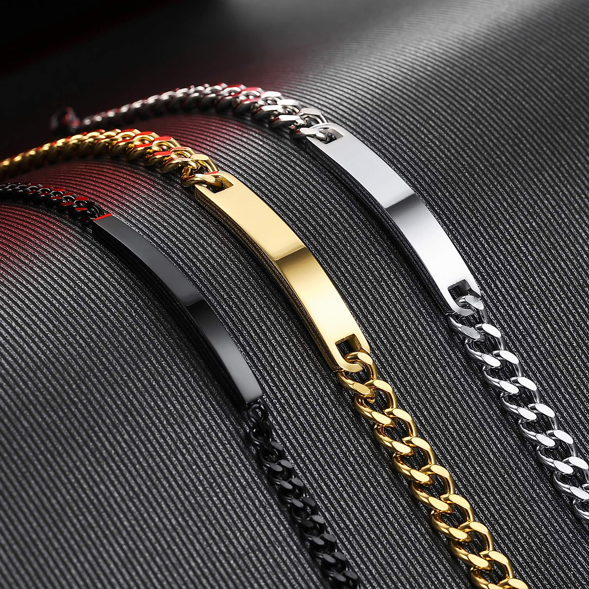 MeMeDIY 2 Pcs Personalized Couple Bracelets Set Custom Engraving Name/Date/Coordinates for Boyfriend Girlfriend Stainless Steel Adjustable Love Matching Relationship Valentine's Gift(Silver Color)