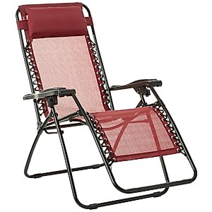 Amazon Basics Outdoor Textilene Adjustable Zero Gravity Folding Reclining Lounge Chair with Pillow, 26", Burgundy