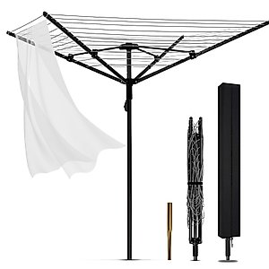 MEILANHUI Umbrella Clothesline Outdoor, Rotary Retractable Clothes Line Outdoors Adjustable Height Drying Rack Clothing 4 Arms 12 Lines with 165 Feet Heavy Duty Outdoor Clothesline for Backyard