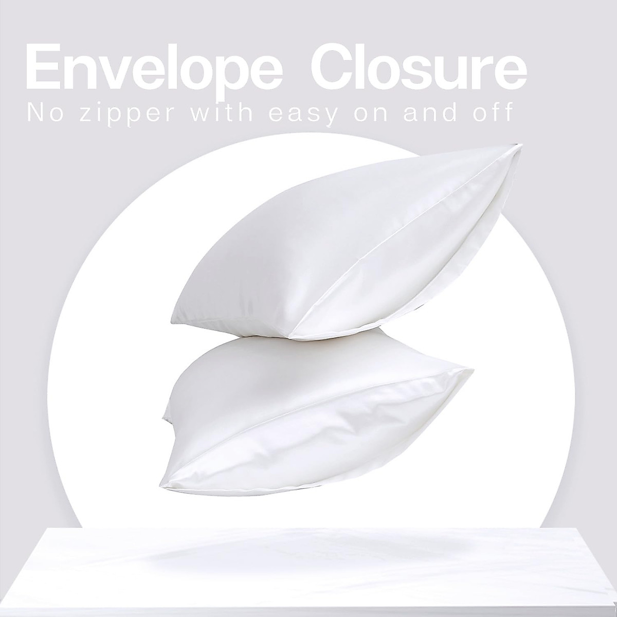 MR&HM Satin Pillowcase for Hair and Skin, Silk Satin Pillowcase 2 Pack, Standard Size Pillow Cases Set of 2, Silky Pillow Cover with Envelope Closure (20x26, White)