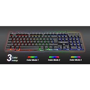 MANHATTAN Wired Membrane Gaming Keyboard – with Backlit RGB LED, USB-A Connection, Quiet Keystrokes, 12 Multimedia Function Keys - for Computer, PC, Desktop, Gamer – 3 Yr Mfg Warranty - 180603