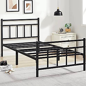 GreenForest Twin Bed Frame with Headboard Metal Platform Bed for Boys Girls Single One Noise-Free Heavy Duty Steel Slats Support Mattress Foundation Saving Space, No Box Spring Needed, Black