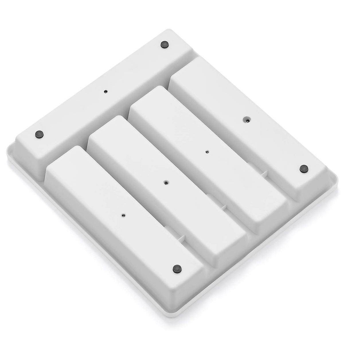 E-far Silverware Tray for Drawer, Small Plastic Utensil Tray Drawer Organizer, 5 Compartment Flatware Cutlery Holder/Divider, White with Gray Non-slip Rubber Grips, 12.6 x 11.4-Inch