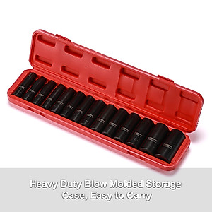 CASOMAN 1/2-Inch Drive Deep Impact Socket Set, 14 Pieces Set, 10mm-27mm, CR-MO, Metric, Heavy Duty Storage Case