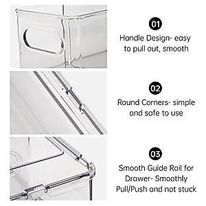 Vonbryzy 3 Pack Stackable Refrigerator Organizer Bins with Pull-out Drawer, Clear Fridge Drawer Organizer with Handle, Large Food Storage Containers for Kitchen, Pantry Organization, Cabinet, Freezer