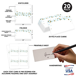 Andaz Press Light Blue Gold Glitter Boy Baby Shower, Printable Table Tent Place Cards, 20-Pack, Seat Placement Cards Blank Place Cards For Table Settings Name Cards for Baby Bridal Wedding Shower