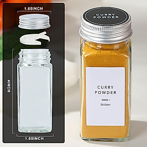 Skiileor 25 Pcs Spice Jars with Labels- Glass Spice Jars with Labels,Shaker Lids, Funnel, Chalk Pen, Brush，4oz Seasoning Containers Bottles for Spice Rack, Cabinet, Drawer