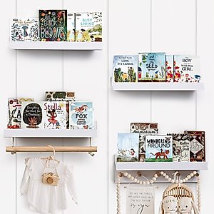COMAX Kids Floating Book Shelves for Wall Nursery, Hanging Book Shelf Wall Mount Bookshelf Organizer for Kids Room Toddler Baby Bedroom, Small White Floating Shelves Kids Bookshelf Reading Nook
