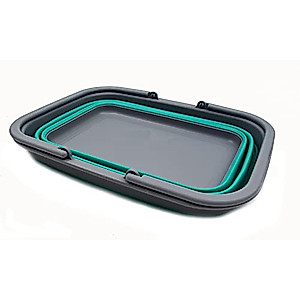 SAMMART 9.2L (2.37Gallon) Collapsible Tub with Handle - Portable Outdoor Picnic Basket / Crater - Foldable Shopping Bag - Space Saving Storage Container (1, Grey/Bluish-Green)