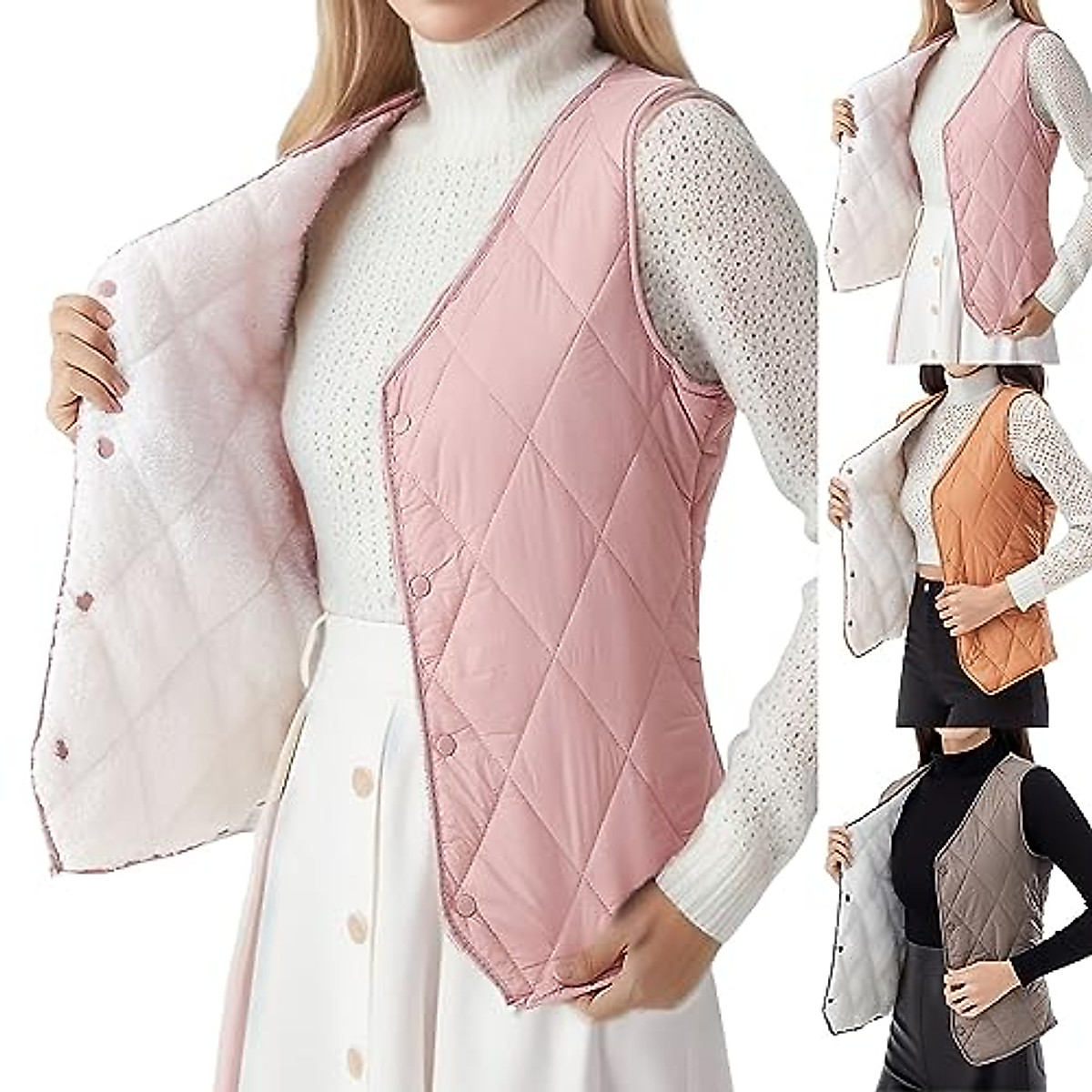Aniywn Women's Outwear Vest - Stand Collar Lightweight Zip Quilted Vest for Women Zip Up Front Trendy Fall Waist (Pink, XXXL)