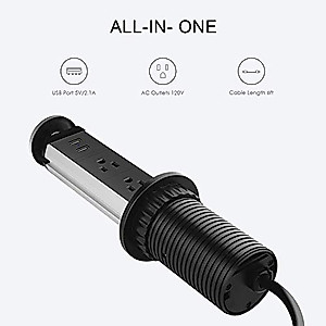 Pop Up Outlet for Kitchen Countertop,2.5" Hole Size Grommet Power Pop Out Outlet with USB,Pulling Pop Up Socket for Home,Office Worktop,Telescoping Power Solution,6ft Power Cord