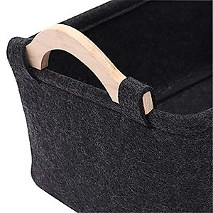 Xbopetda Fiber Soft Felt Dog Storage Basket Bin Organizer - with Wooden Handle - Pet Supplies Storage Basket/Bin Kids Toy Chest Storage Trunk-Dark Grey