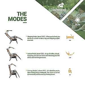 Devoko Patio Zero Gravity Chair Outdoor Recliner Lounge Chair with W/Folding Canopy Shade and Cup Holder (Beige)