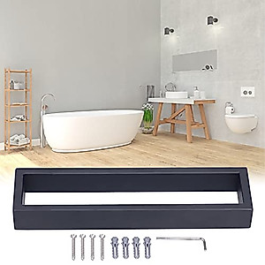 Rectangular Towel Bar, 304 Stainless Steel Rail Towel Rack for Bathroom Wall Mounted Towel Holder, Heavy Duty Towel Hanging Rod Matte Black