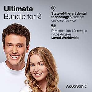 Aquasonic Duo - Dual Handle Ultra Whitening 40,000 VPM Wireless Charging Electric ToothBrushes - 3 Modes with Smart Timers - 10 Dupont Brush Heads & 2 Travel Cases Included