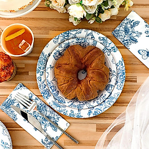 Nitial 200 Piece Blue and White Flower Disposable Tableware Set Serves 50 Guests Floral Paper Plates and Napkins Cups for Bridal Shower Birthday Party Supplies