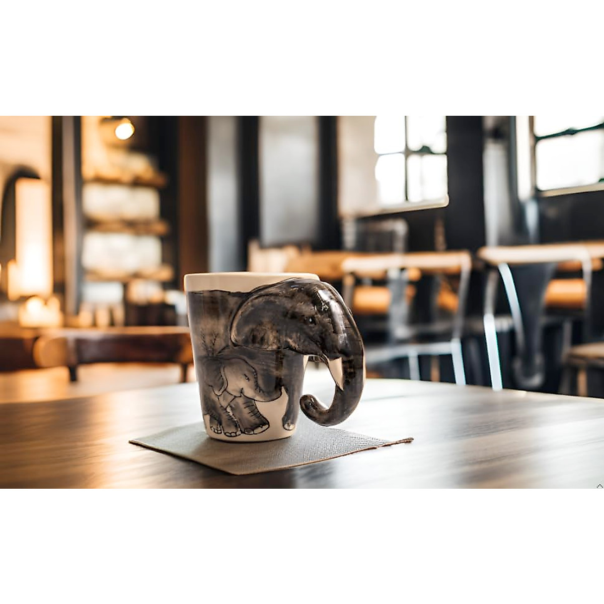 IYARA CRAFT 3D Elephant Coffee Mug 11oz - Handle is Sculpted Trunk, Cute Wildlife Design, Quality Ceramic, Microwave & Dishwasher Safe, Ideal for Tea & Hot Chocolate, 4.5" x 5"
