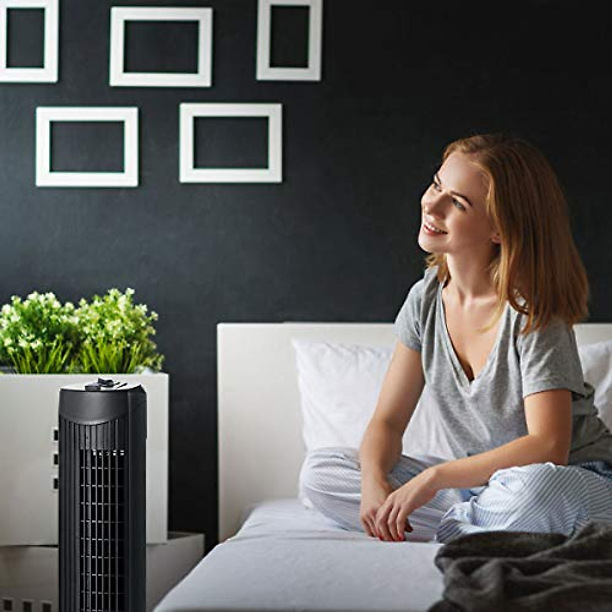 GOFLAME Oscillating Tower Fan, Portable Electric Stand Up Fan with 3 Wind Speed, Quiet Cooling Fan for Indoor Living Room, Bedroom, Office (Black)