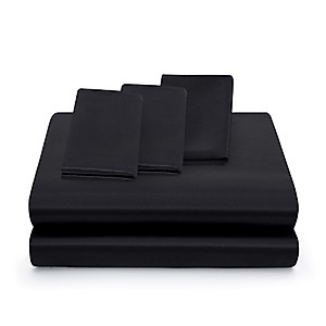 Entisn 5Pcs Black Full Size Sheet Set with Body Pillow Cover, Silky Satin Sheet Set, Luxury Bedding Sets, Breathable & Ultra Soft Bed Sheet Set Includes 1 Fitted Sheet, 1 Flat Sheet, 2 Pillowcases