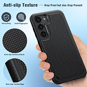 FNTCASE for Samsung Galaxy S23 Case: Dual Layer Heavy Duty Cell Phone Protective Cover Shockproof Rugged with Non-Slip Textured - Military Drop Protection Bumper Tough - 2023, 6.1inch Black Matte
