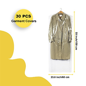 RINTATI Clear Plastic Garment Bags for Hanging Clothes,30 Pack 59inch Dry Cleaning Clothing Storage Cover Bags for Closet Storage, Home and Dry Cleaner.