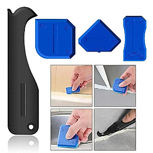 TIASOU Silicone Caulking Tool, 3 in 1 Silicone Remover Multi Tool, Glazing Compound Finishing Tool, Caulk Remover Tool, Grout Scraper Kit for Bathroom, Kitchen, Floor, Window, Sink Joint, Frames Seal