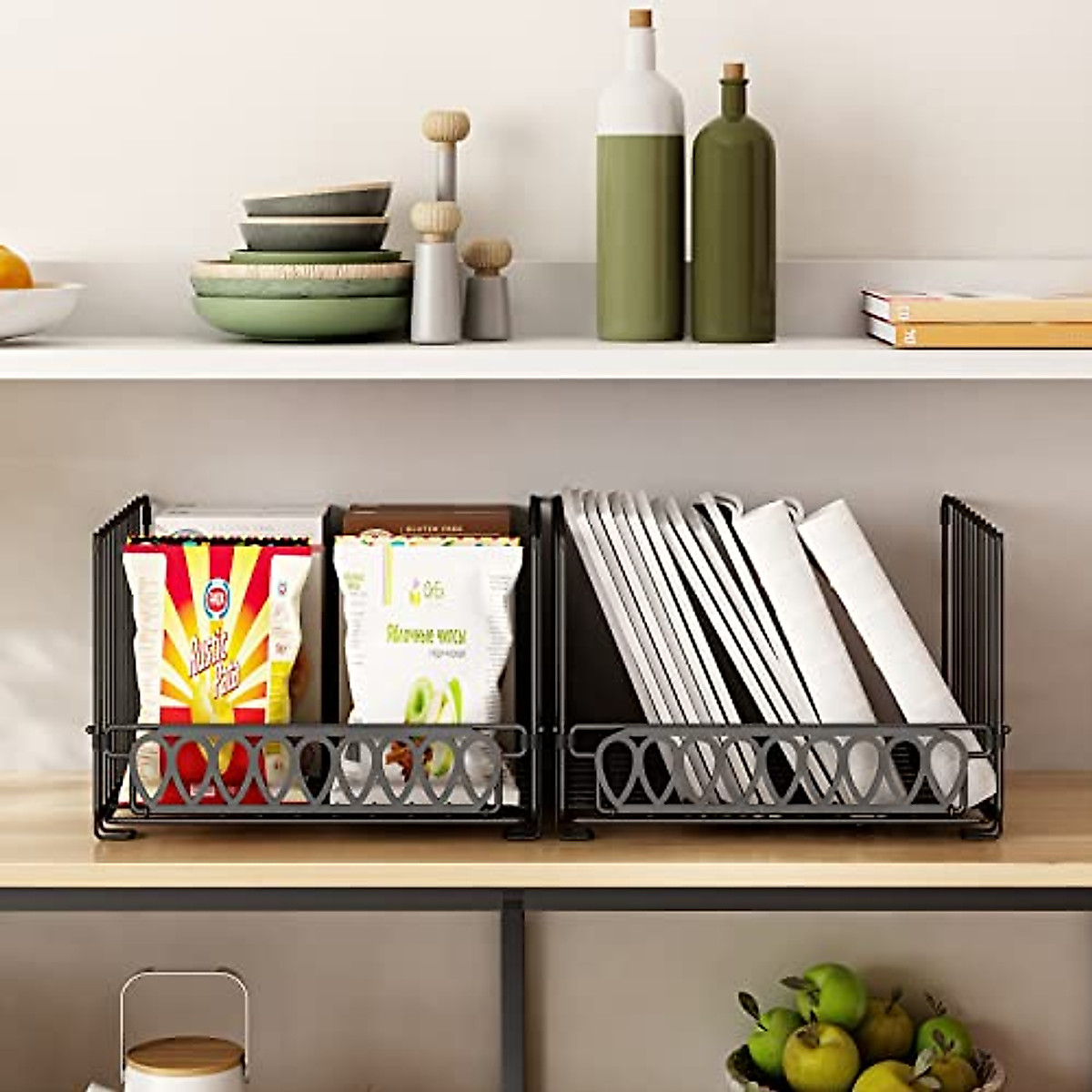 GILLAS 3 - Tier Closet Hanging Organizer, Clothes Hanging Shelves with Hooks, Stackable Storage Bins Foldable Closet Organizers for Clothing, Handbag, Toys, Black