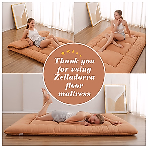 Zelladorra Japanese Floor Mattress, Futon Mattress with Portable Storage Bag and Washable Cover, Roll Up Mattress Thick Tatami Mattress Suitable for Camping, Guest Room, Light Coffee, Twin