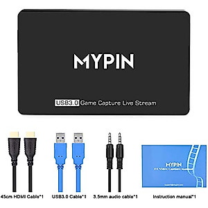 USB3.0 HDR 4K Capture Card for Live Streaming, Capture 1080P@60fps Support Microphone and Gamepad Party Chat for Nintendo Switch/ PS4 /Xbox One 360 /Wii U/Action Camera/DSLR Camcorder