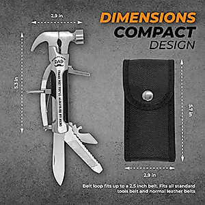 Toolbay Gadget Gift for Dad - All in one Stainless Steel Hammer Multitool with case and clip. Great Gadgets for mens stocking stuffer for home or car
