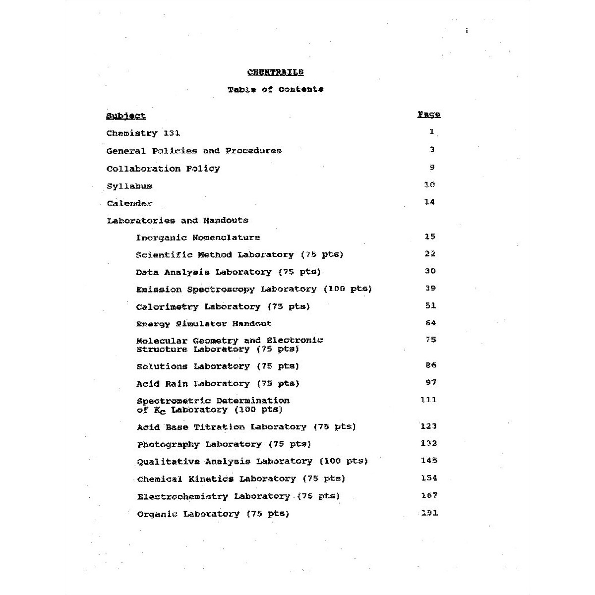 Chemtrails - Chemistry Course 131 Manual - U. S. Air Force Academy Course 131, 1990 - Re-Imaged from Original for Greater Clarity. [Loose Leaf Facsimile 2017]