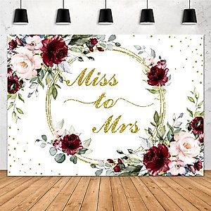 Aperturee 7x5ft Miss to Mrs Bridal Shower Backdrop Bride to Be Pink Burgundy Floral Green Leaves Engagement Wedding Shower Couples Photography Background Party Decorations Banner Photo Booth Studio