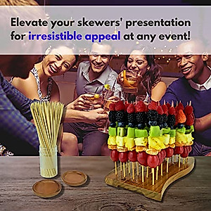 Skewer Holder – Chic Food Display Stands for Party – Ash Wood Pick Board for Parties, Events, BBQs - Food Skewers Board with 2 Ash Bowls and 100pcs Skewers – 11.4 x 7.5 x 0.8-inch