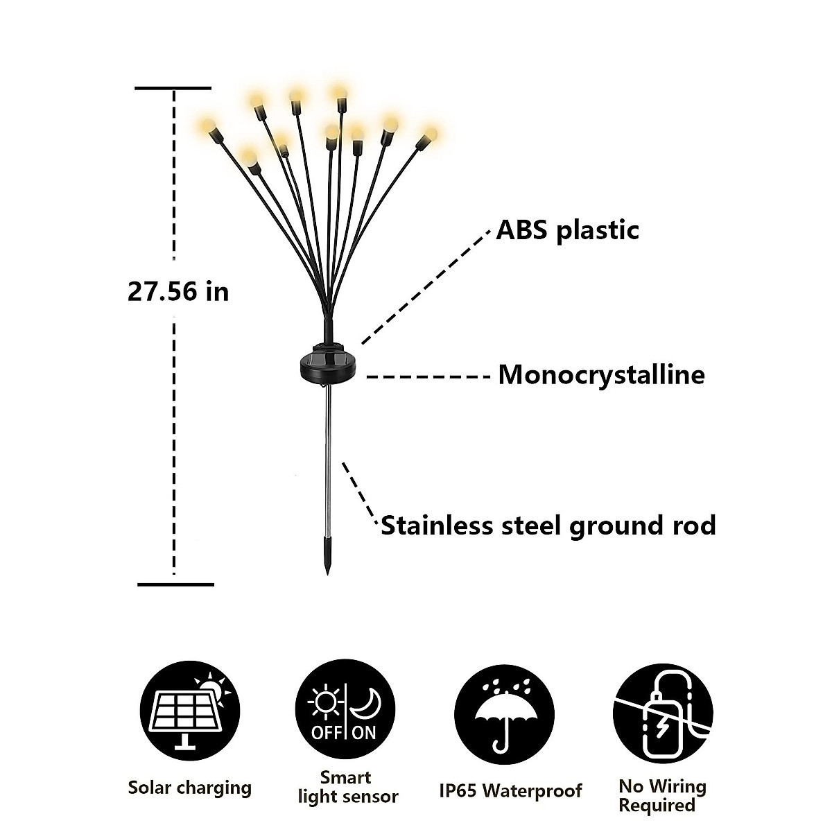 Solar Powered Firefly Lights, 10 LED Light Bulbs, Outdoor Waterproof Starburst Swaying Solar Garden Lights, Solar Decorative Lights for Pathway Yard Patio Landscape (1 Pack)