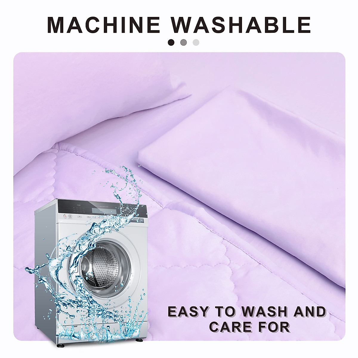 FLXXIE 4 Pieces Toddler Bedding Set, Soft and Breathable Microfiber Crib Sheet Set, Includes Quilted Comforter, Flat Top Sheet, Fitted Sheet, Envelope Pillow Case for Boys and Girls, Light Purple