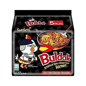 Samyang Buldak Hot Spicy Chicken Ramen Noodle Korean Stir-Fried Ramen, Original Flavor, Pack of 5