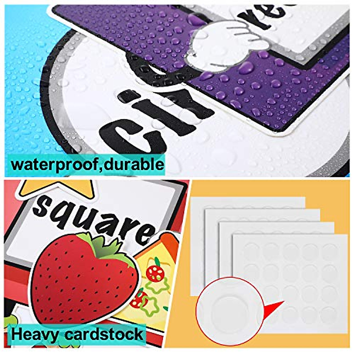 32 Pieces Shapes Bulletin Board Set for Classroom, Shapes Classroom boarders Shapes Posters Cutouts with 80 Pieces Adhesive Glue Point Dots for Toddler Preschool Classroom Learning Decorations